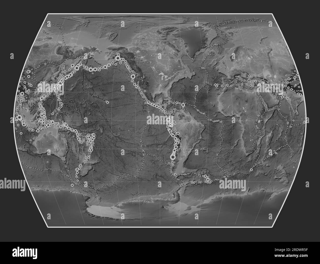Locations of earthquakes above Richter 6.5 recorded since the early 17th century on the world ...