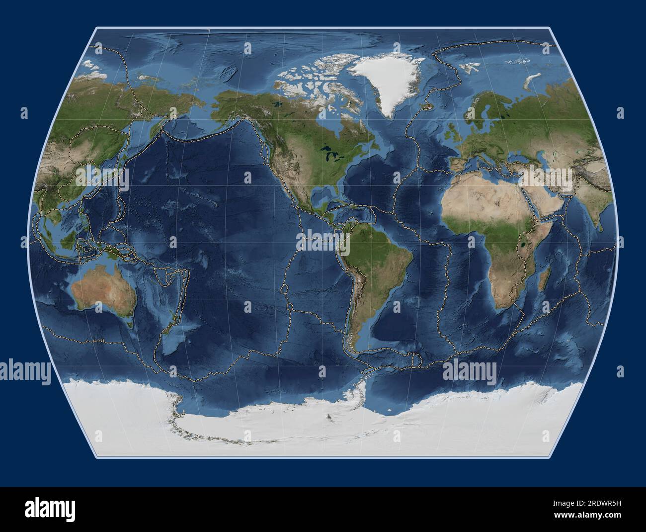 Tectonic plate boundaries on the world blue Marble satellite map in the ...