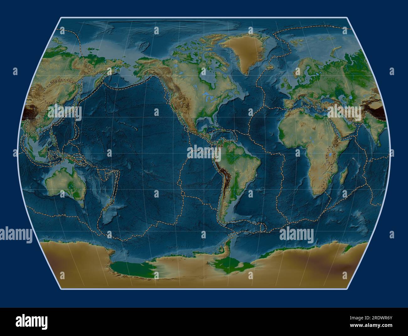 Tectonic plate boundaries on the world physical elevation map in the ...