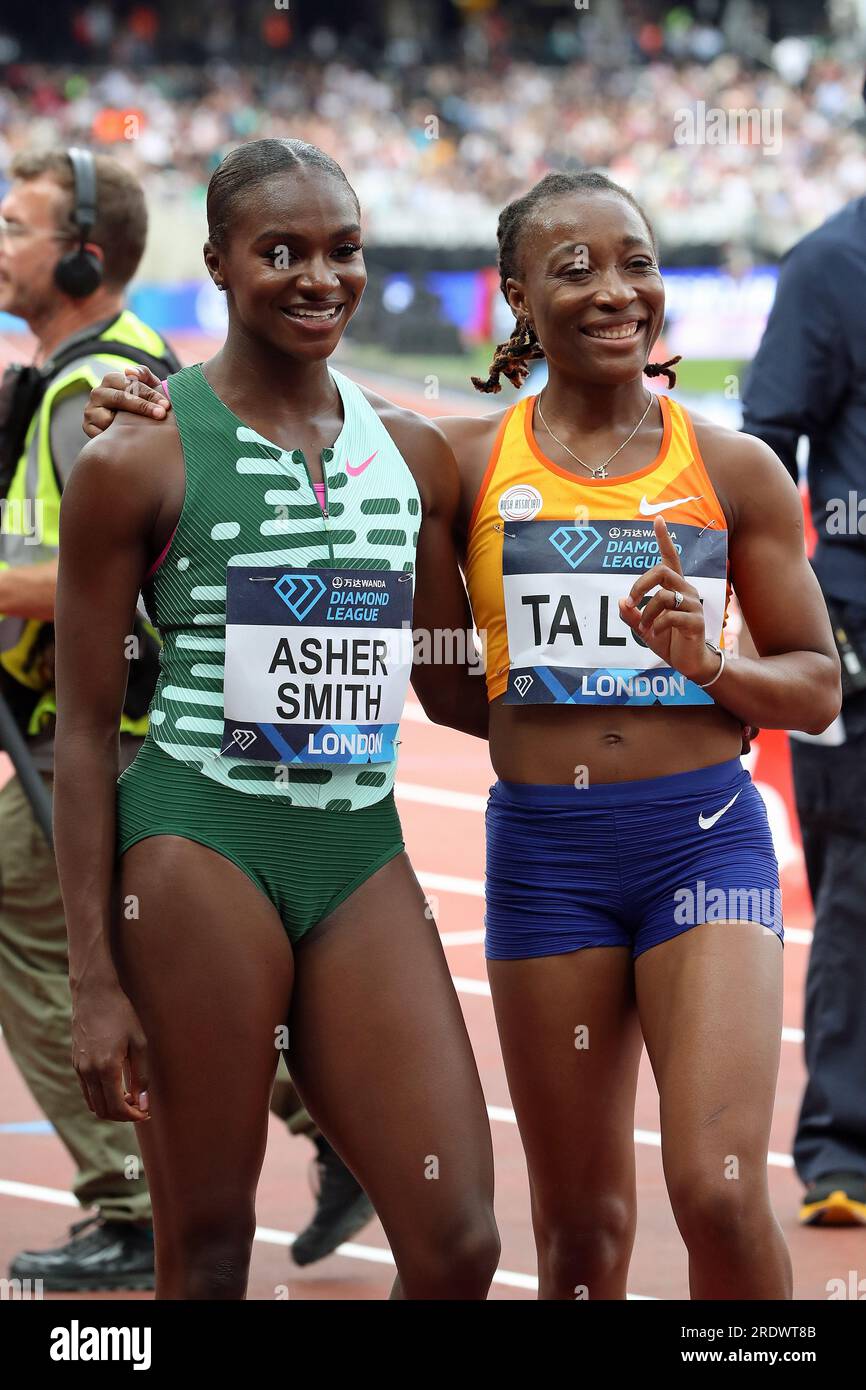 Marie-Josée TA LOU & Dina ASHER-SMITH after the 100m in the Wanda ...