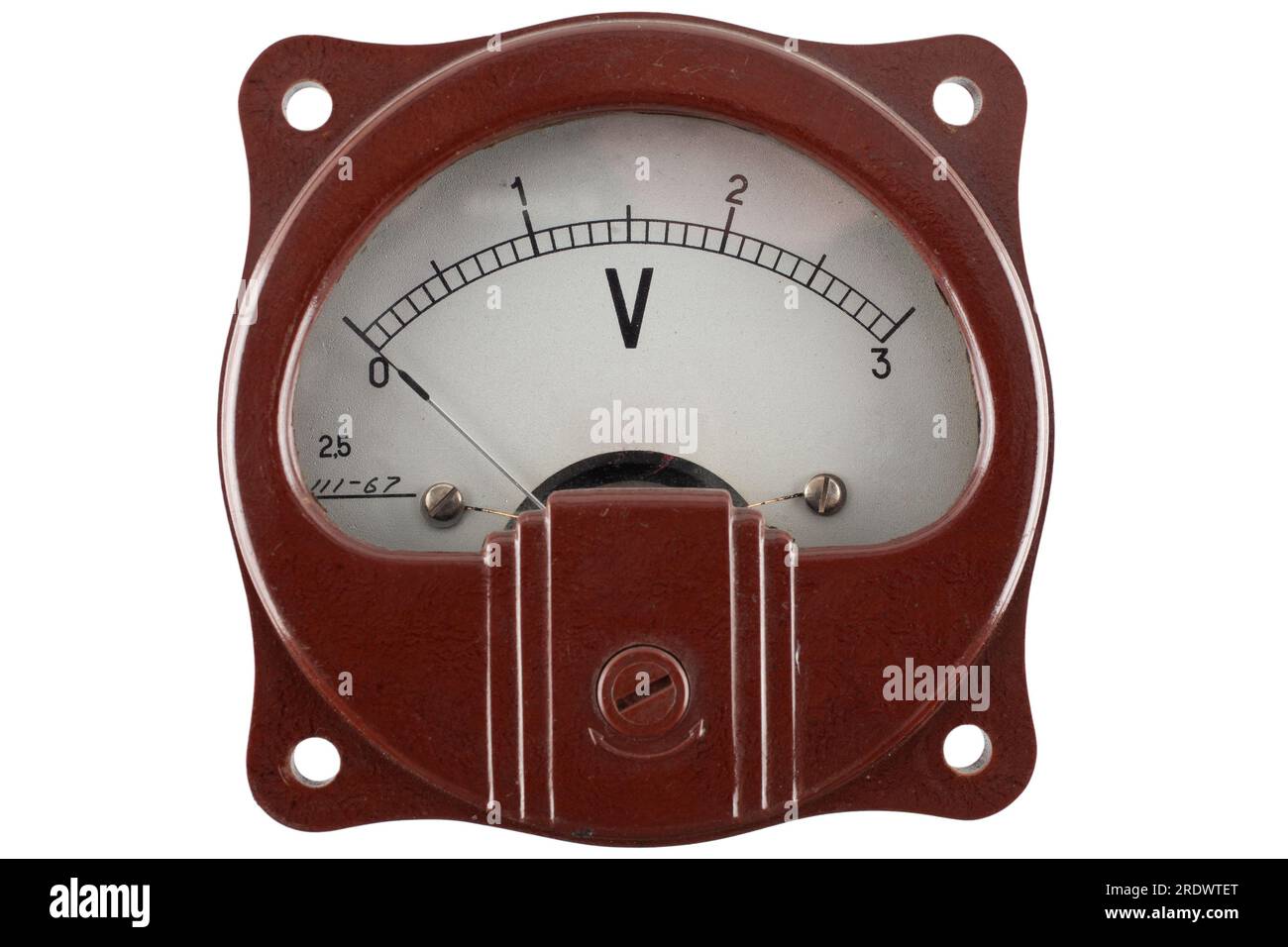 Close-up of an vintage ancient voltmeter isolated on white background ...