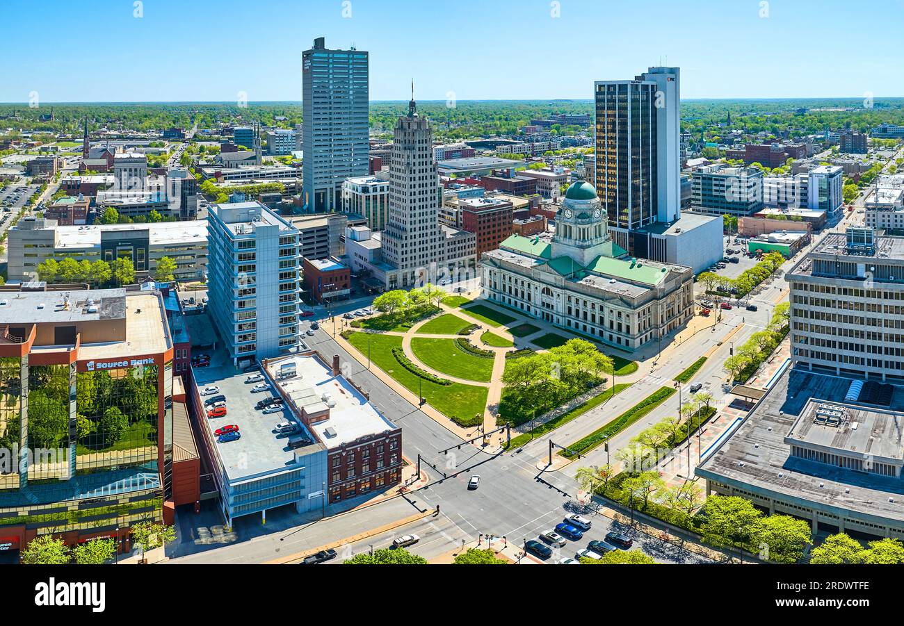 Panorama courthouse downtown Fort Wayne green summer day with office ...