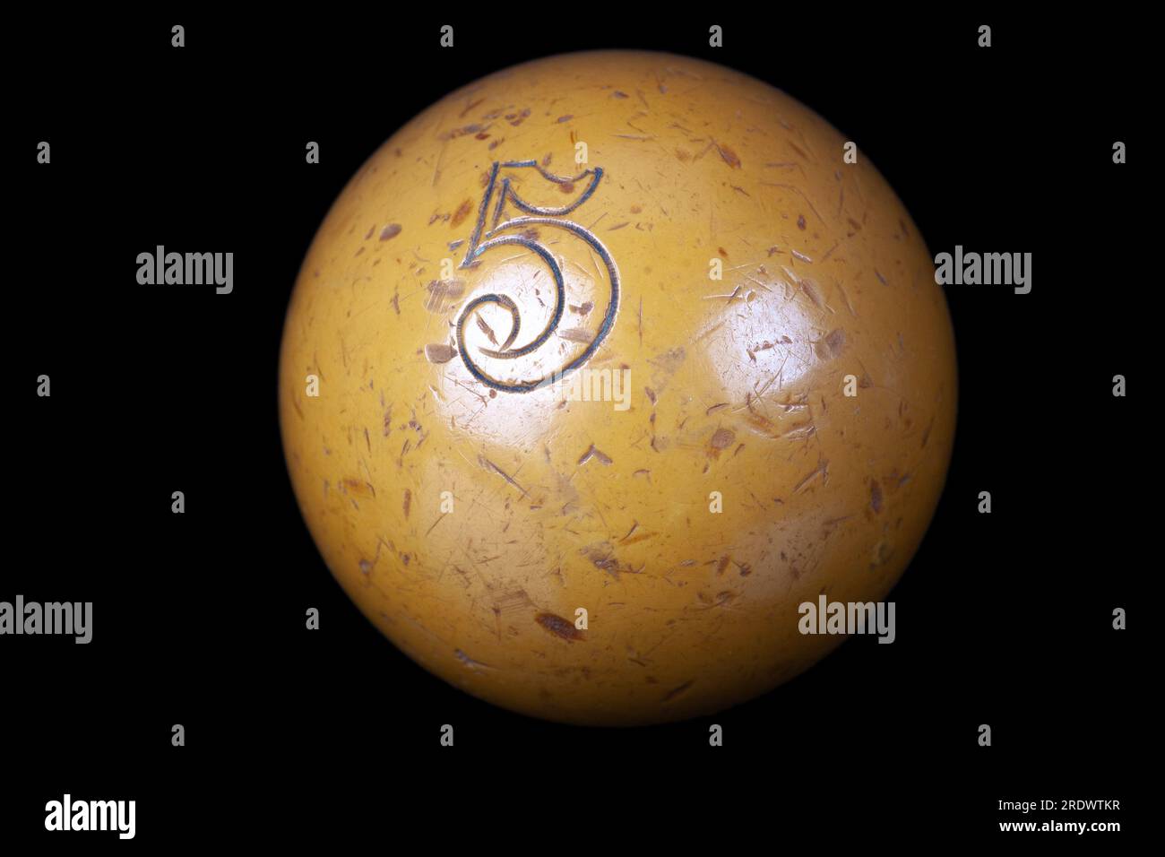 Old vintage billiard ball, number five. On black background Stock Photo ...