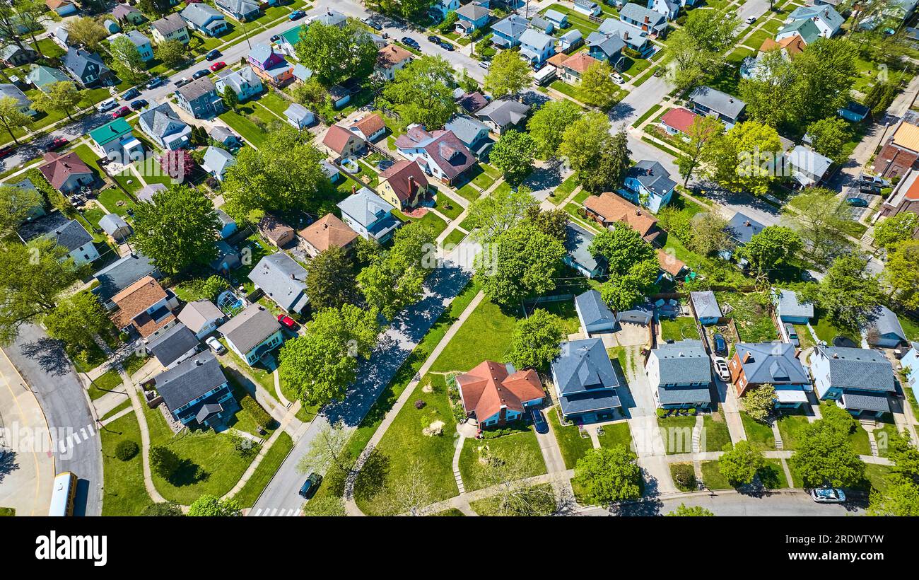 Large neighborhood city downtown village HOA aerial of houses and ...