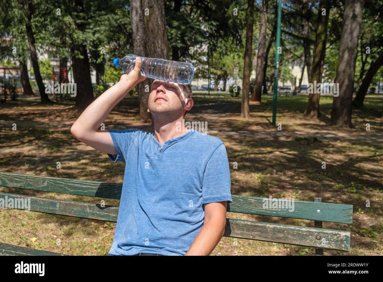 Man suffering from heat wave Charon in South Europe. Caucasian male ...
