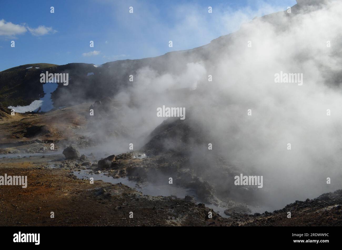 Geothermal steam rising up from the earth in Hveragerdi Iceland Stock ...