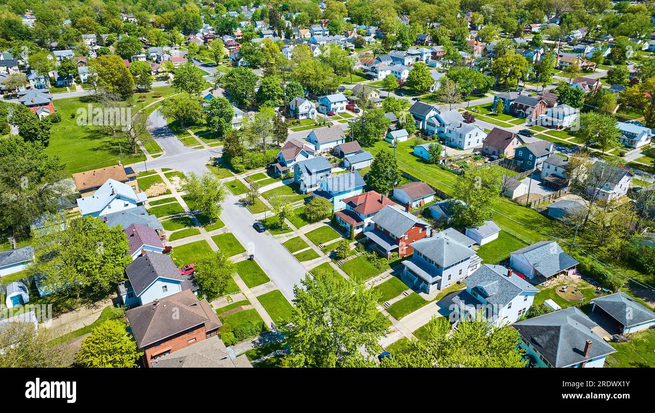 Aerial houses city blocks neighborhood green summer lawns HOA asset ...