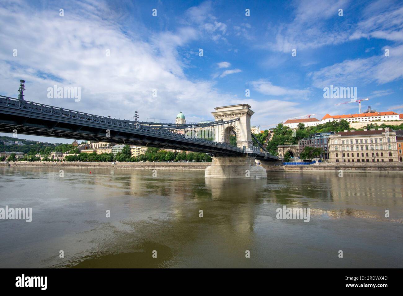Budapest, HU – June 11, 2023 Wide landscape view the Széchenyi Chain ...