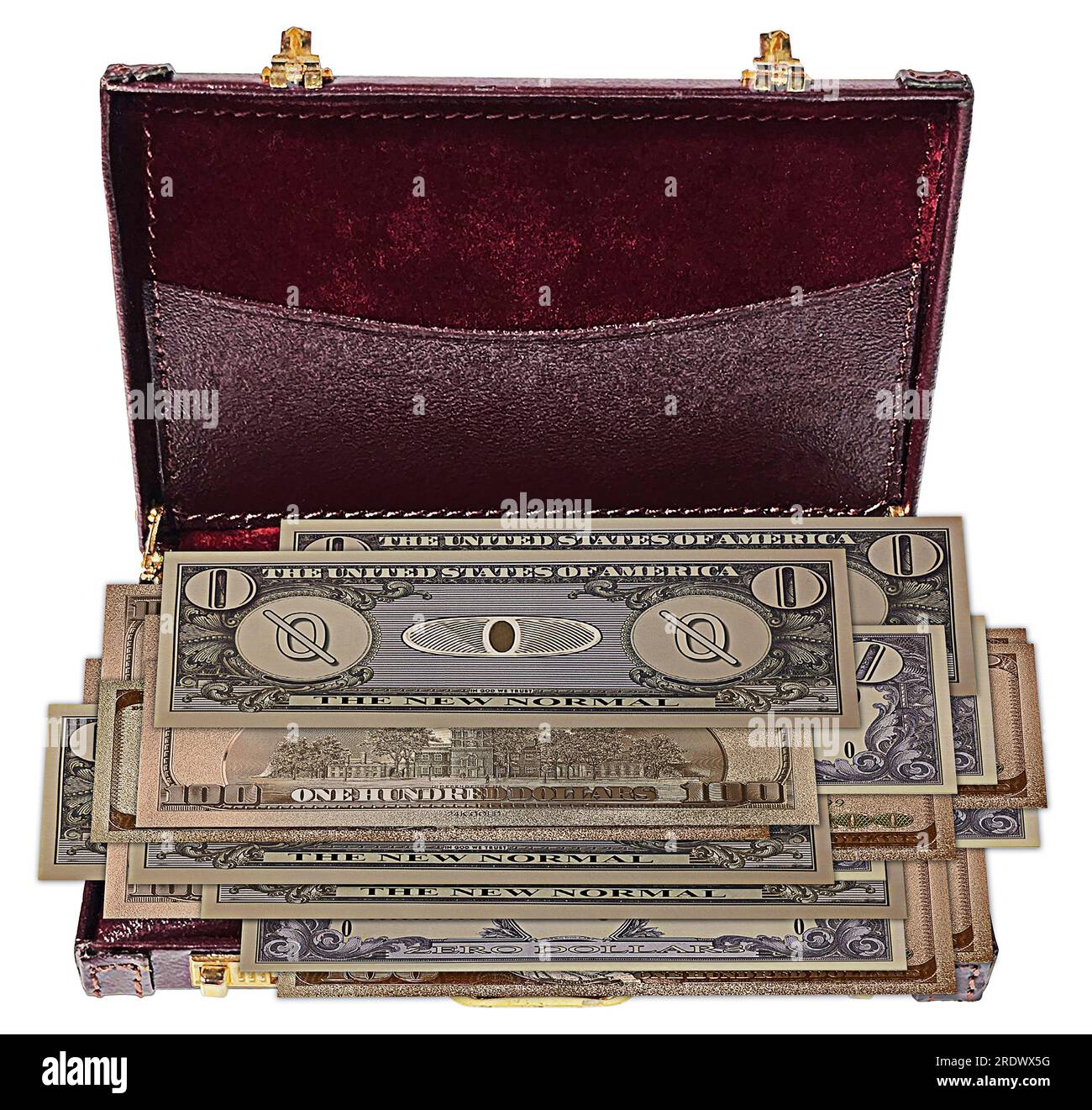 Open Leather briefcase full of questionable money including zero dollar ...