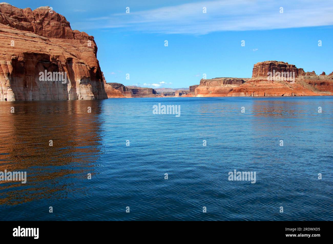 Canyon walls go on and on as you traverse Lake Powell. Red sandstone ...