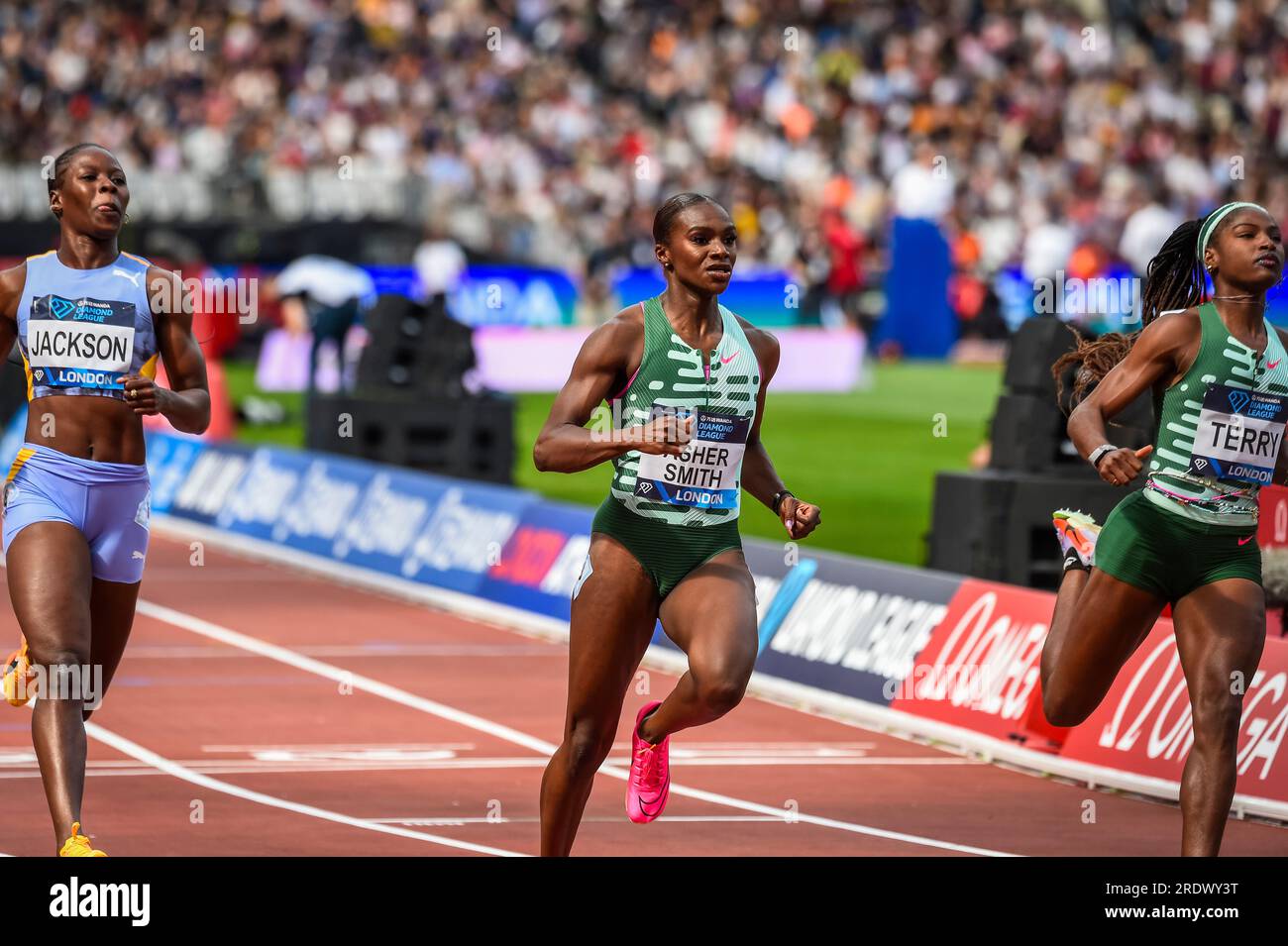 London, UK. 23 July 2023. (C) Dina Asher-Smith (Great Britain) finishes ...