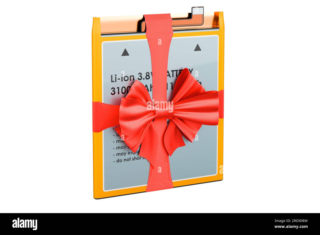 Cell Phone Battery with red ribbon and bow, present concept. 3D ...