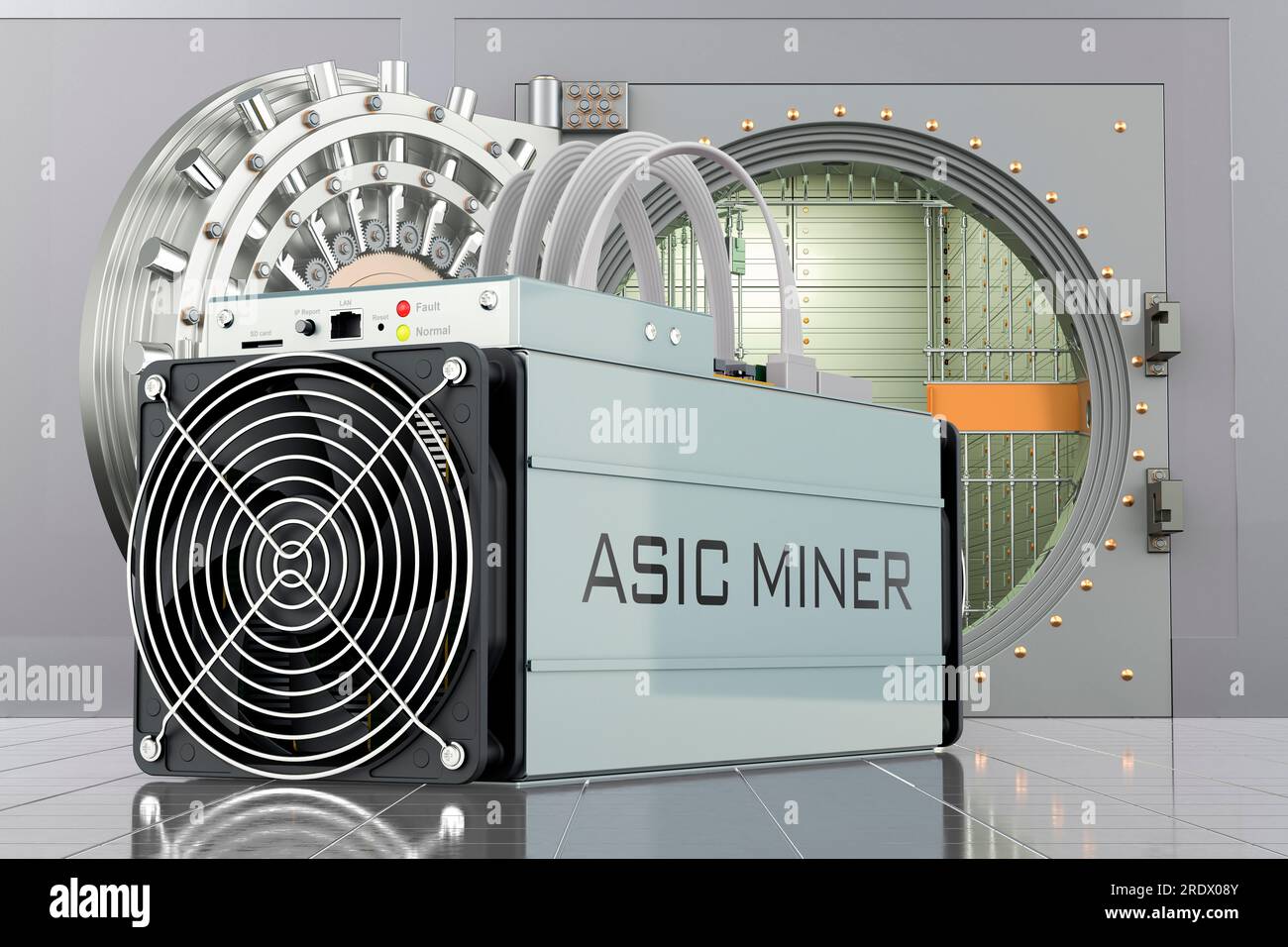 ASIC miner with opened bank vault, 3D rendering Stock Photo - Alamy
