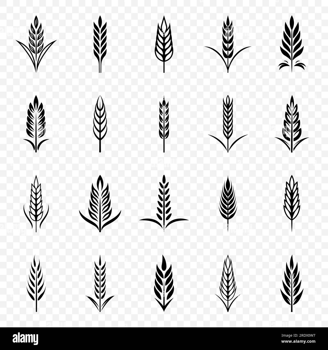 Flat Vector Black and White Agriculture Wheat Icon Set Isolated ...