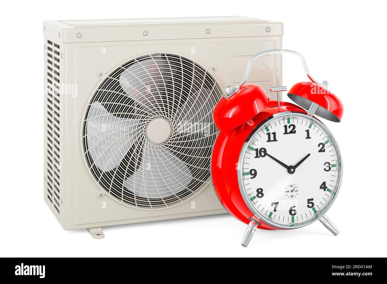 Air conditioner, outdoor compressor unit with alarm clock, 3D rendering ...