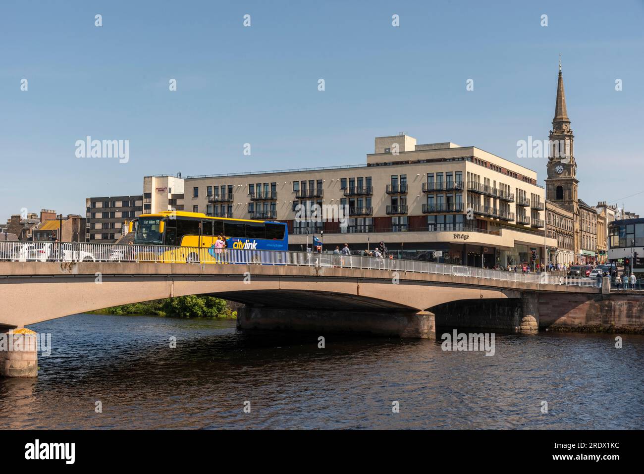 Inverness, Scotland, UK. 3 June 2023. Bus on the Ness Bridge over the ...