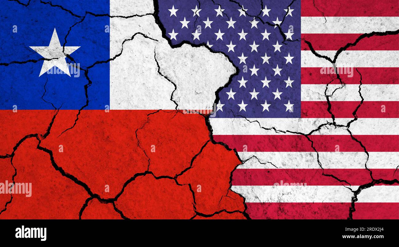 Flags of Chile and USA on cracked surface - politics, relationship ...
