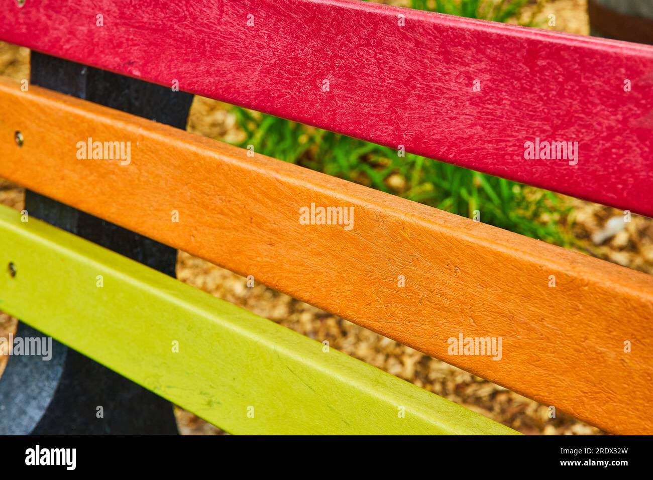 Abstract pride LGBTQ bench with rainbow colors red and orange and ...