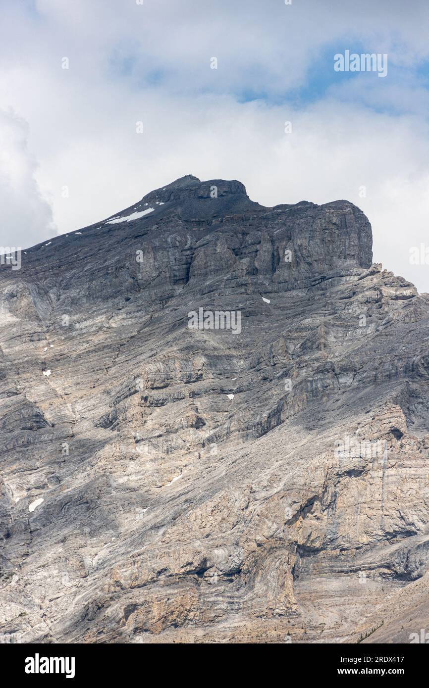 Zoomed focus on the summit of Cascade Mountain in the Bow River Valley ...