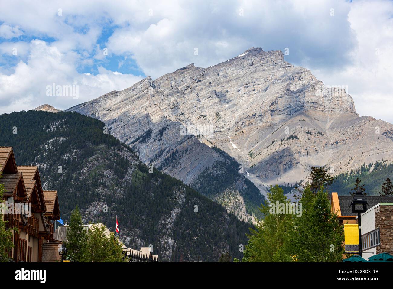 Cascade Mountain as seen from the town of Banff in the Bow River Valley of Banff National Park ...
