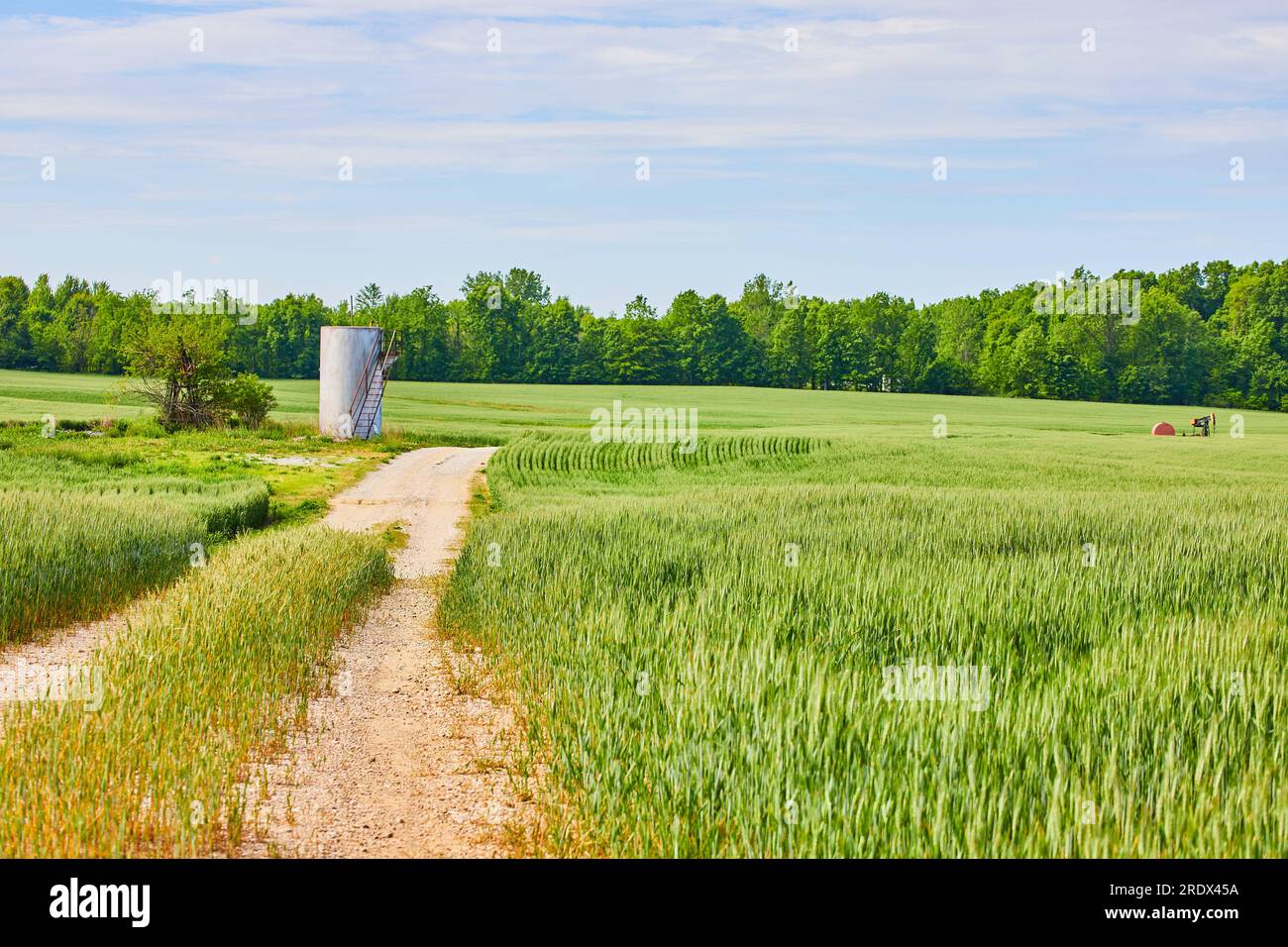 Maintenance road leading to abandoned farm silo type equipment ...