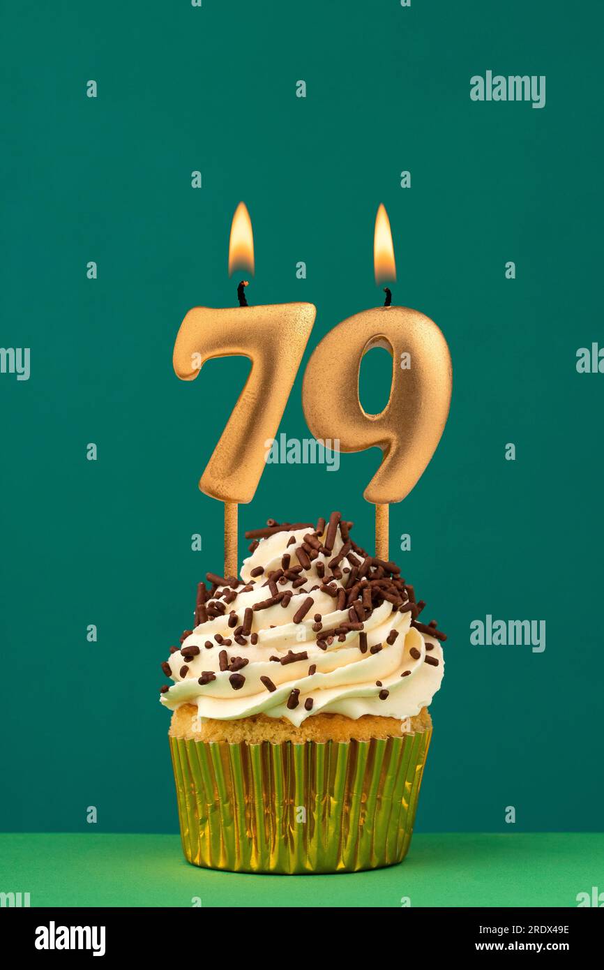 Birthday candle number 79 - Vertical anniversary card with green ...