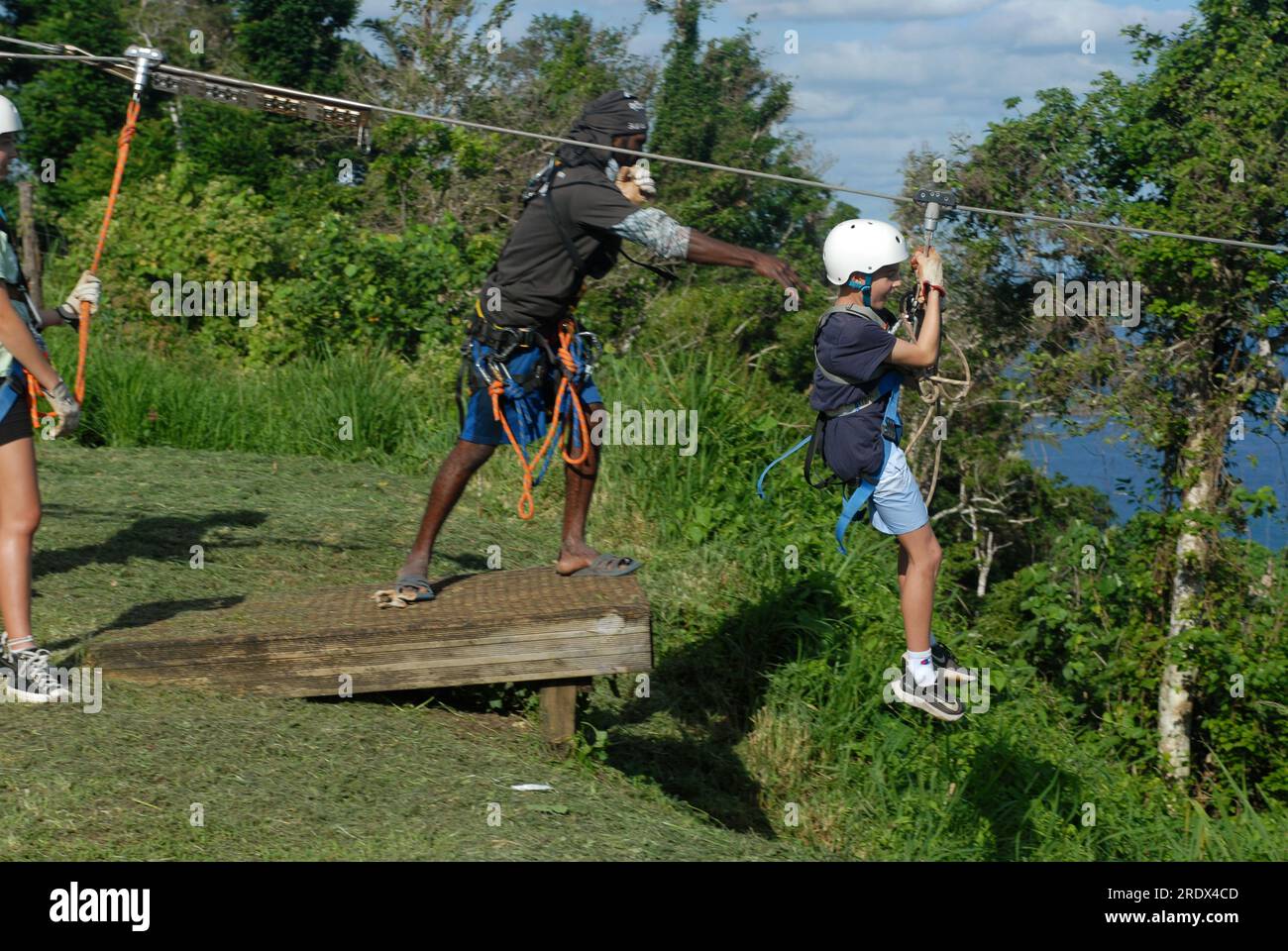 Tourists riding the zipline, Vanuatu Sky Bridge, Devil's Point Rd, Port ...