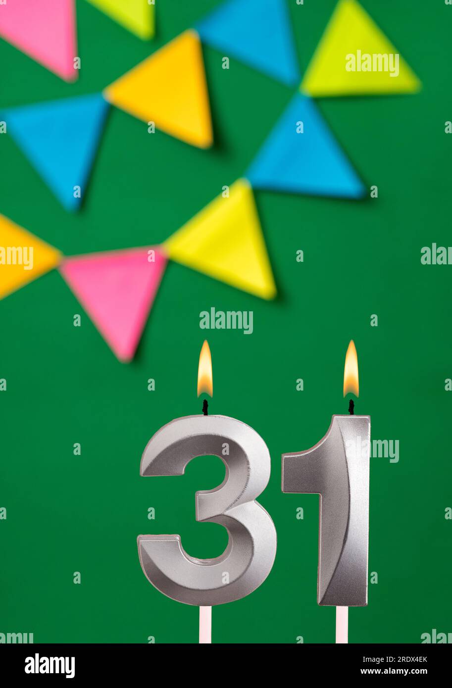 Candle number 31 birthday - Green anniversary card with pennants Stock ...