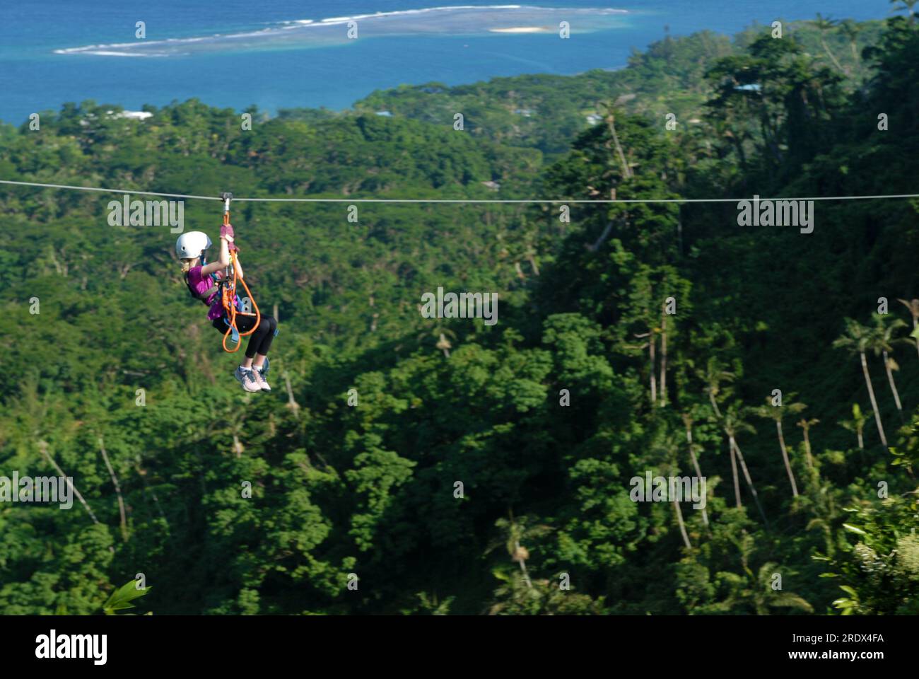 Tourists riding the zipline, Vanuatu Sky Bridge, Devil's Point Rd, Port ...