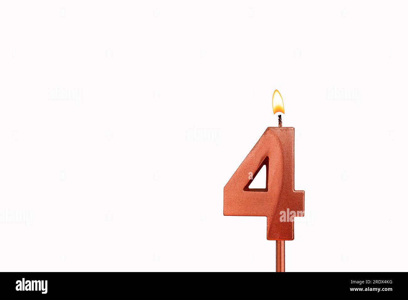 Burning candle number 4 for birthday on white background Stock Photo ...