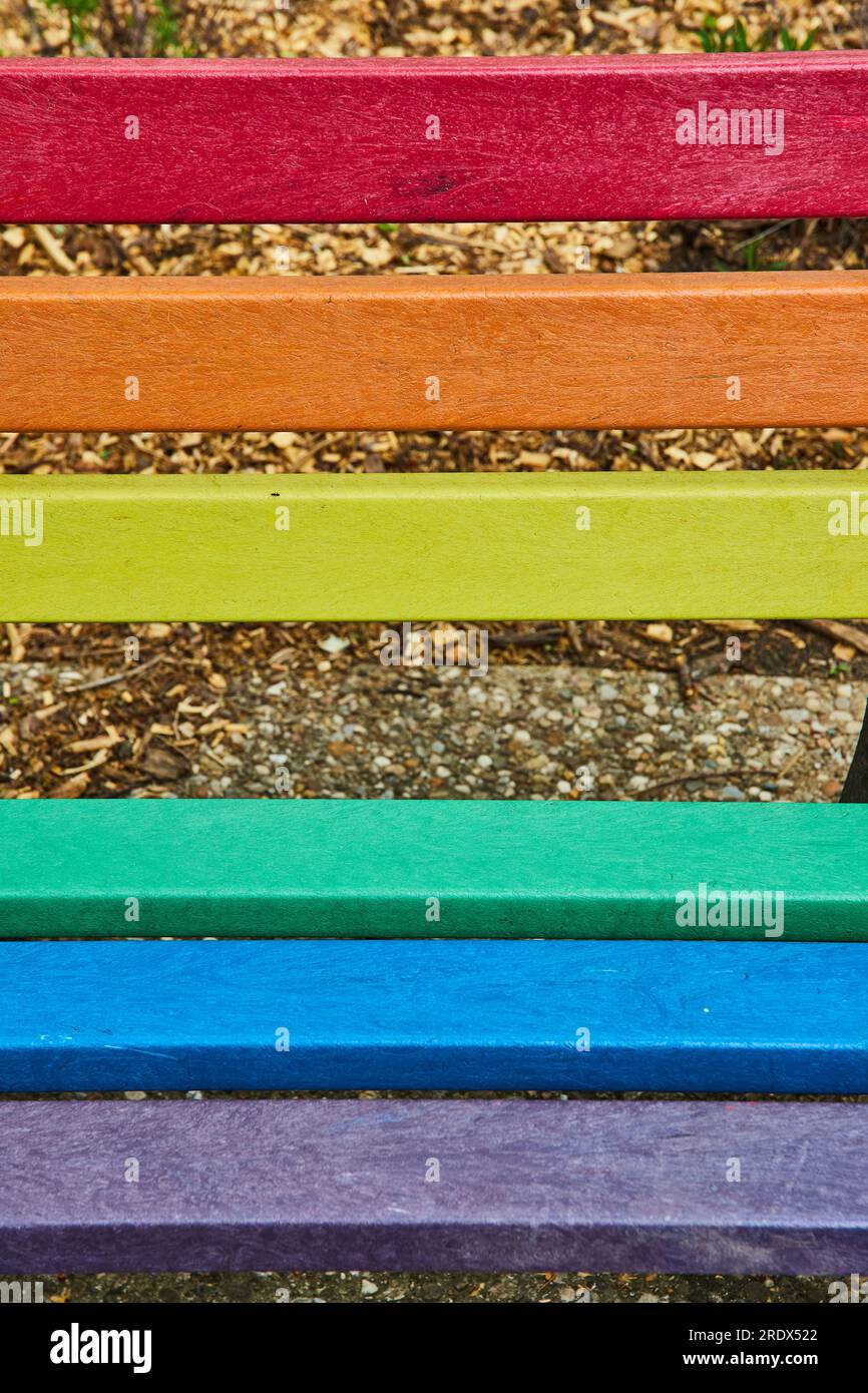 Abstract art pride LGBTQ bench with rainbow colors on bench panel walls ...