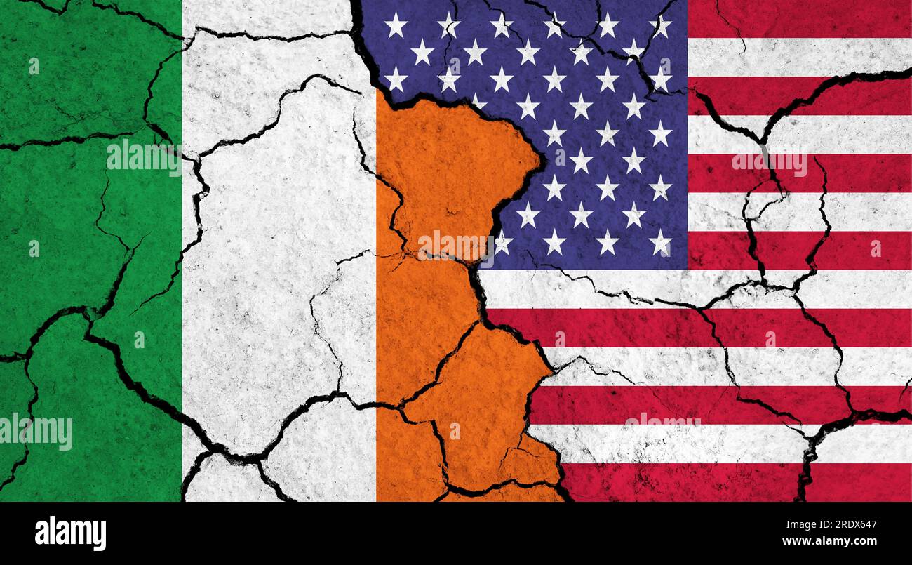Flags of Ireland and USA on cracked surface - politics, relationship ...