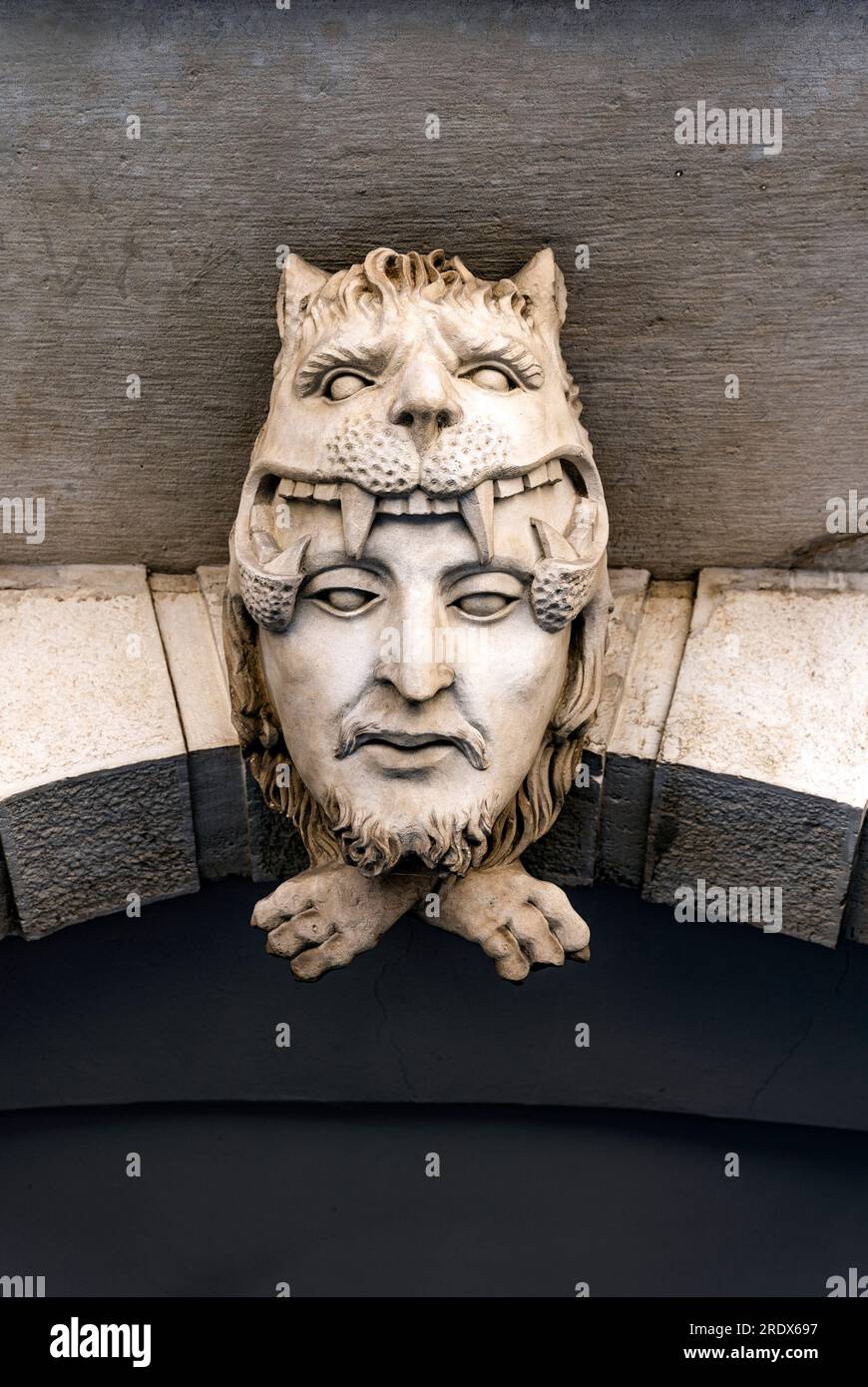 Human head-shaped sculpture called "Panduro" above the entrance of a ...