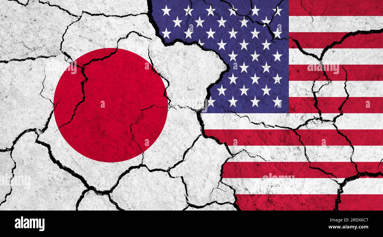 Flags of Japan and USA on cracked surface - politics, relationship ...