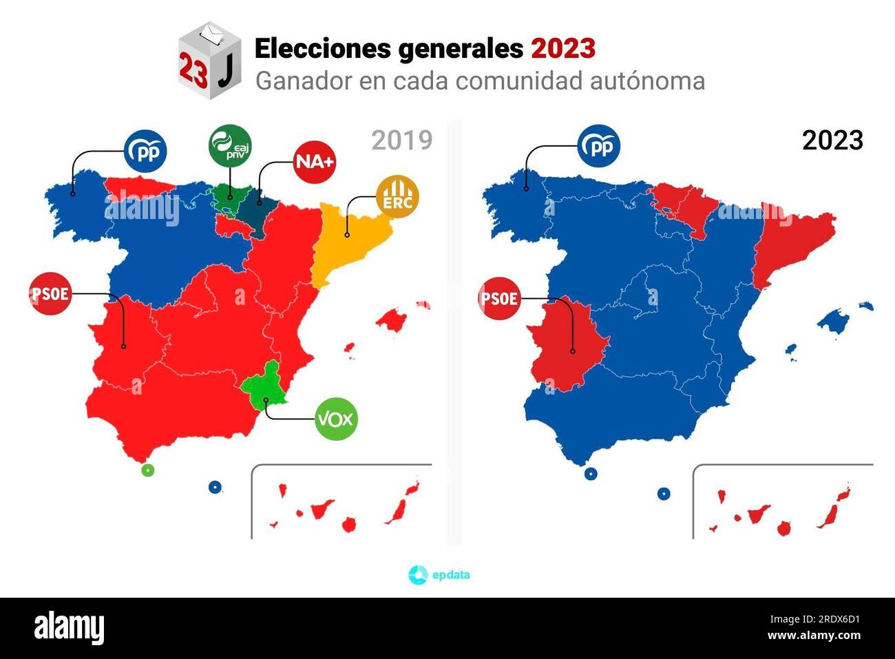 Map showing the most voted party in each autonomous community in the ...