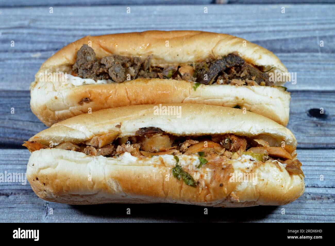 Chicken and Beef meat shawarma sandwiches, popular Middle Eastern dish ...