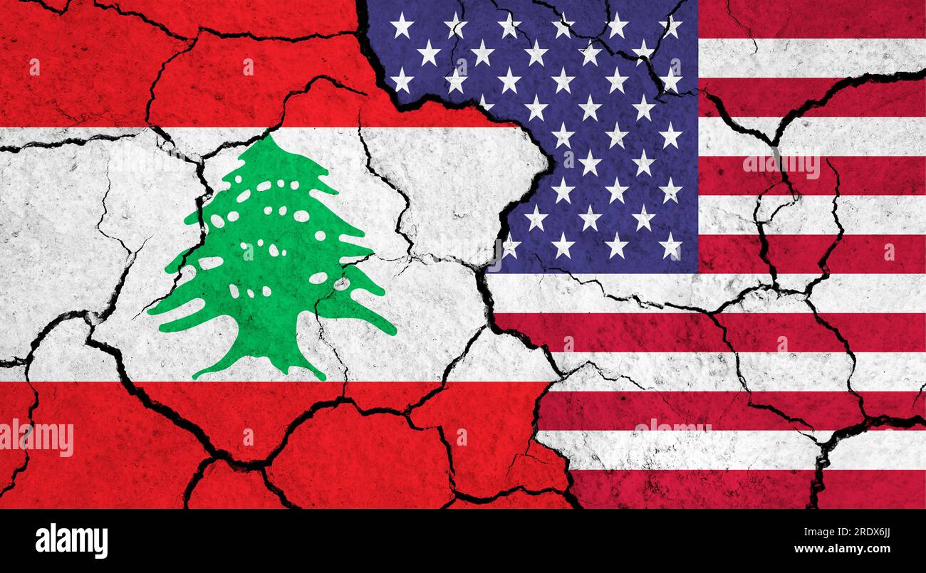 Flags of Lebanon and USA on cracked surface - politics, relationship ...