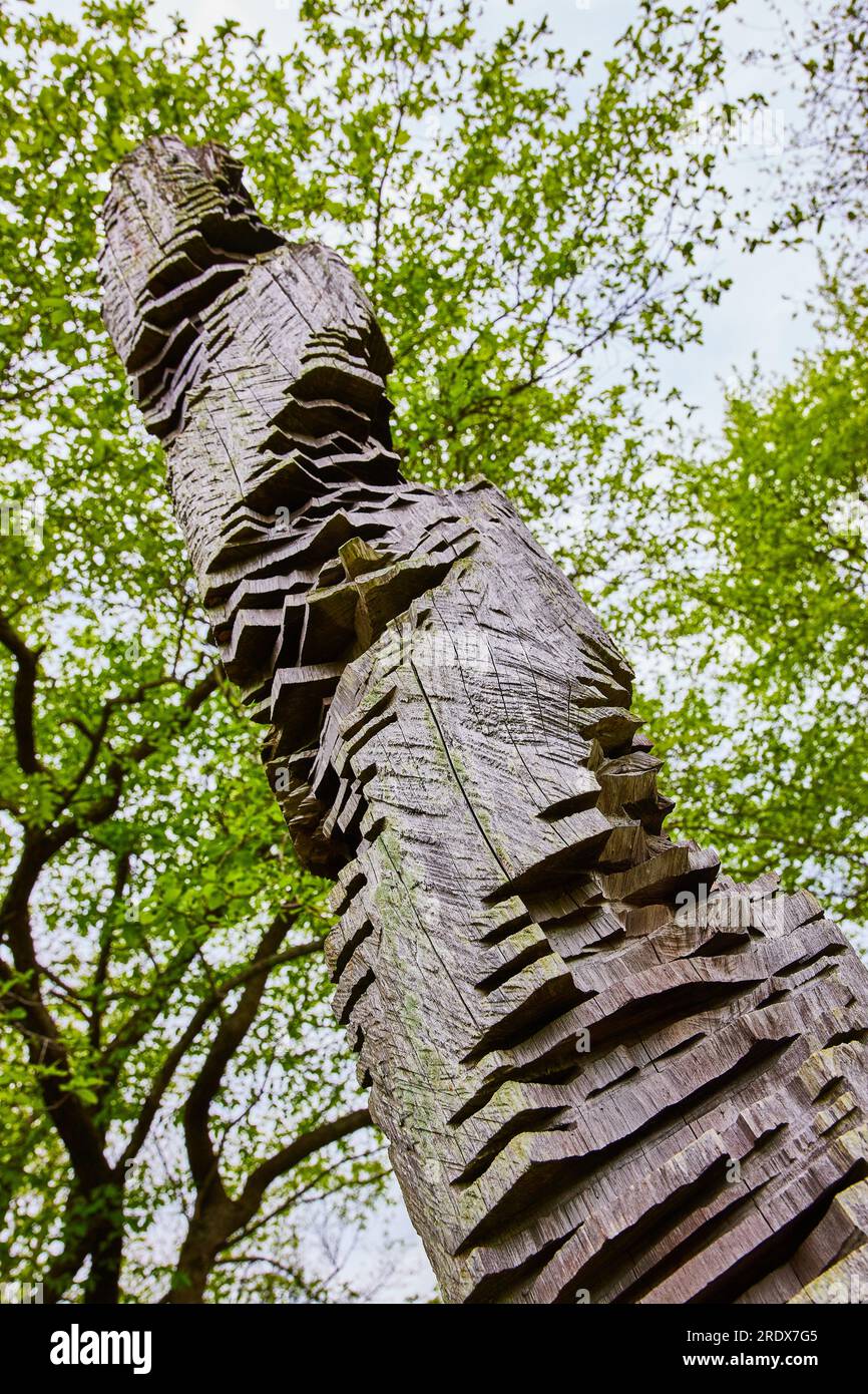 Bottom up view of abstract sculpture Double Helix art carved of ...