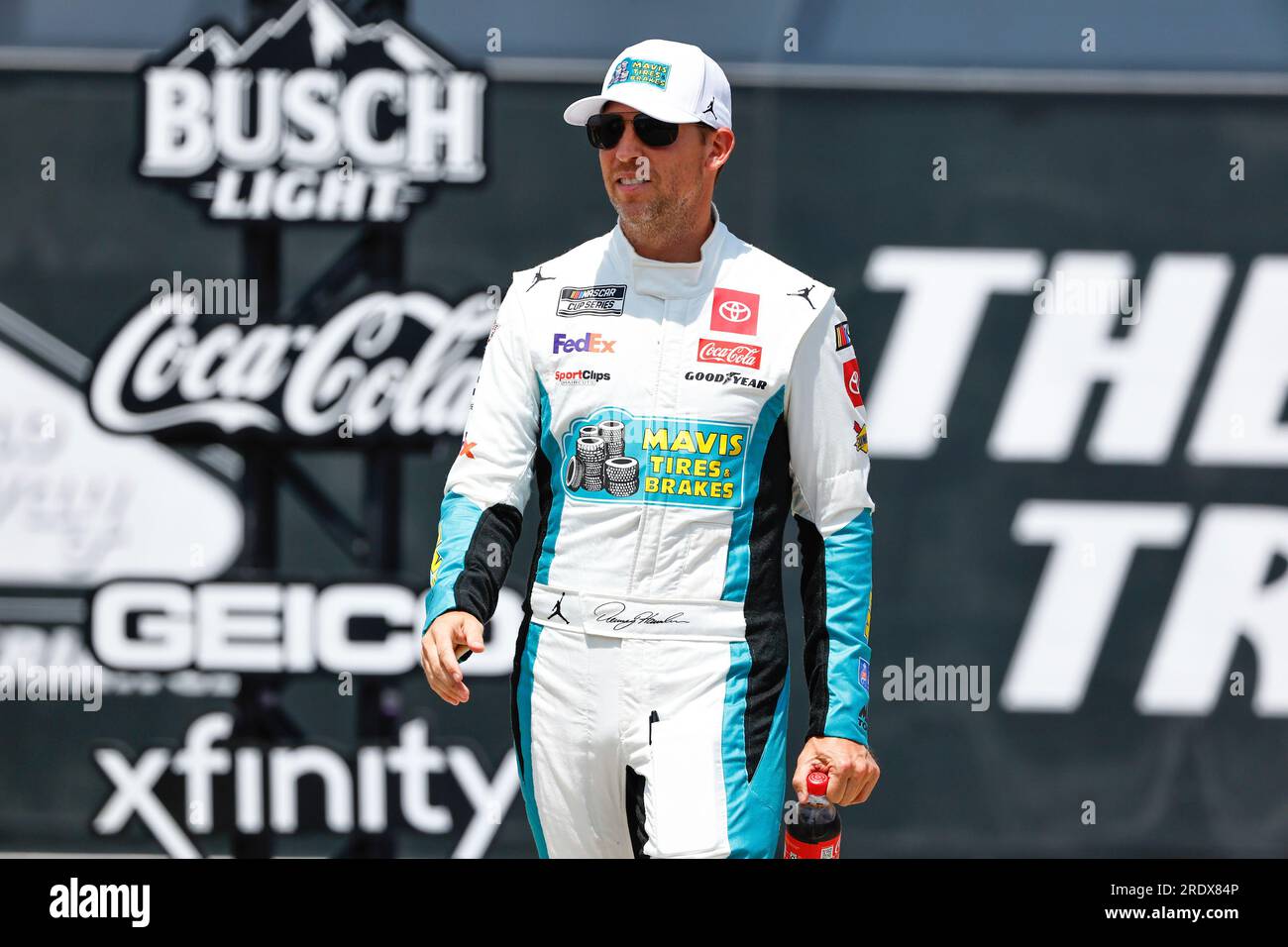 LONG POND, PA - JULY 23: Denny Hamlin (#11 Mavis Tires & Brakes Joe ...
