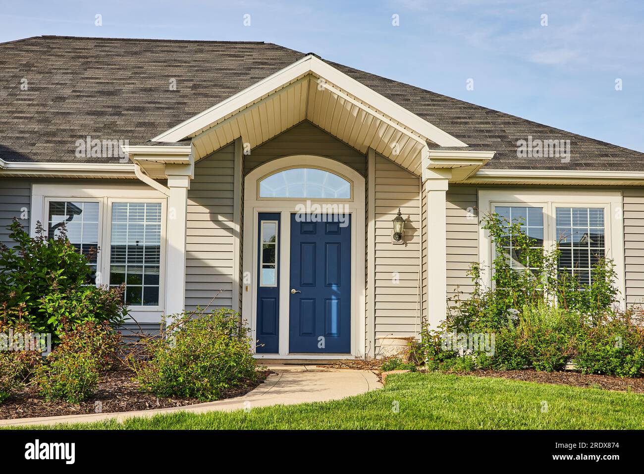 Slate Blue Siding House Gray Siding House Blue Front Door Arch