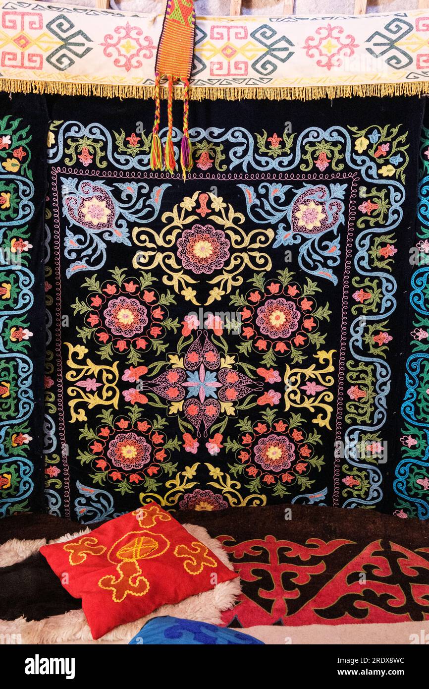 Kazakhstan, Huns Ethno Village. Yurt Interior Showing Floral and ...