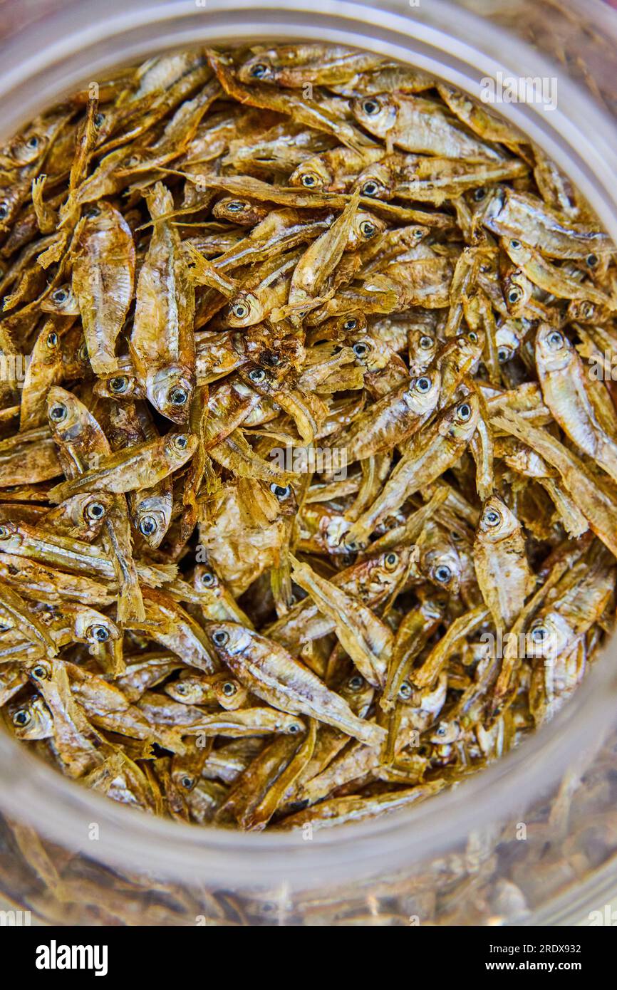Bucket dried anchovies, background asset, grocery store, meat department, fish, seafood Stock ...