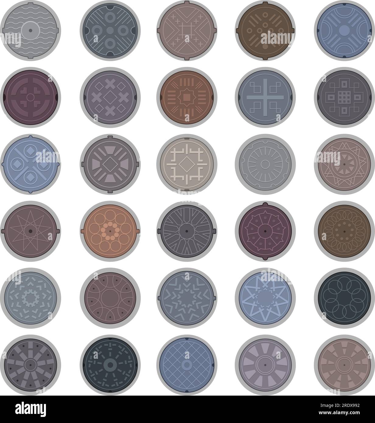 Manhole sewer. Round shapes top view steel manhole sewer recent vector ...