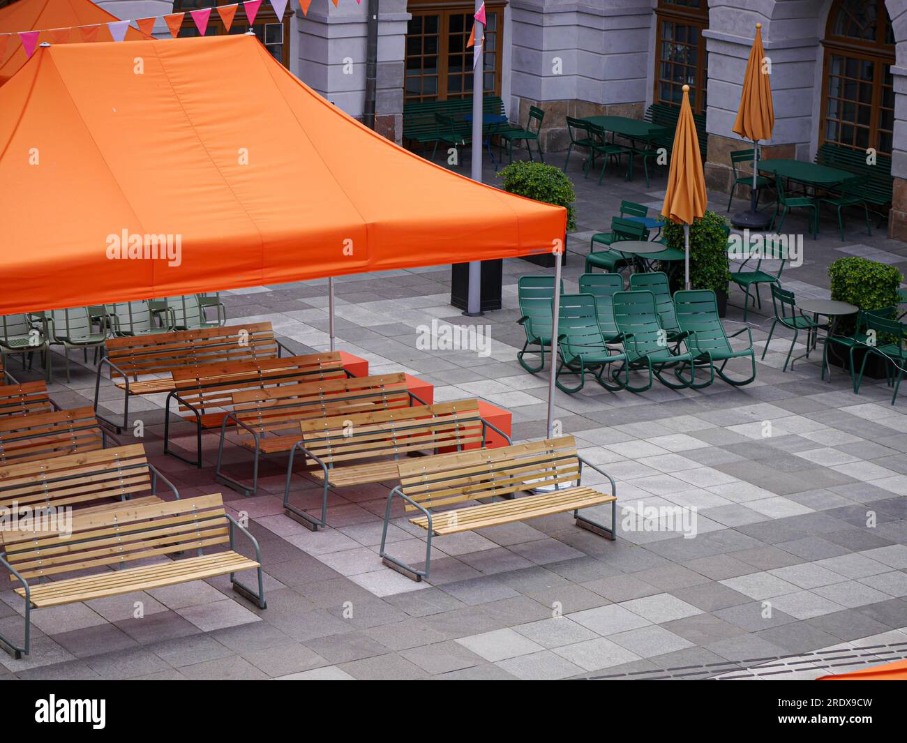 High angle view of seating in a square Stock Photo - Alamy