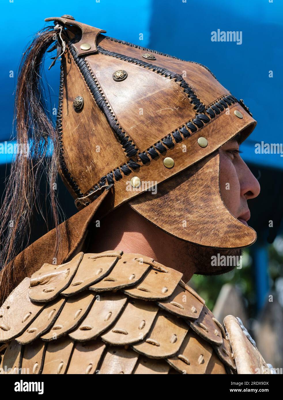 Kazakhstan, Huns Ethno Village. Horseman in Nomadic Costume at Entrance ...
