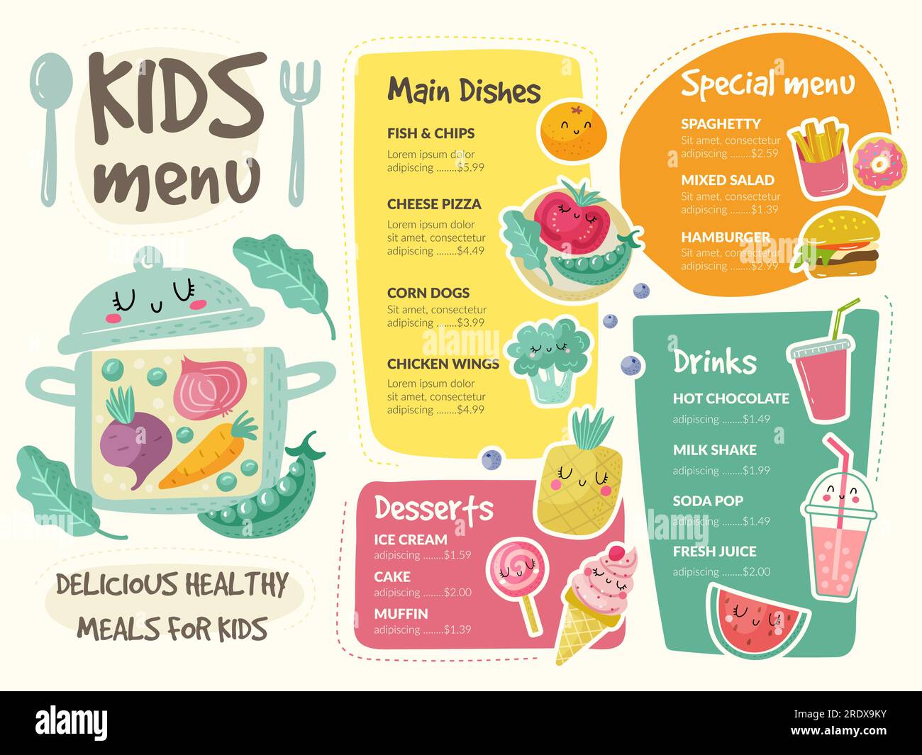 Menu for kids. Restaurant template menu print design with place for ...