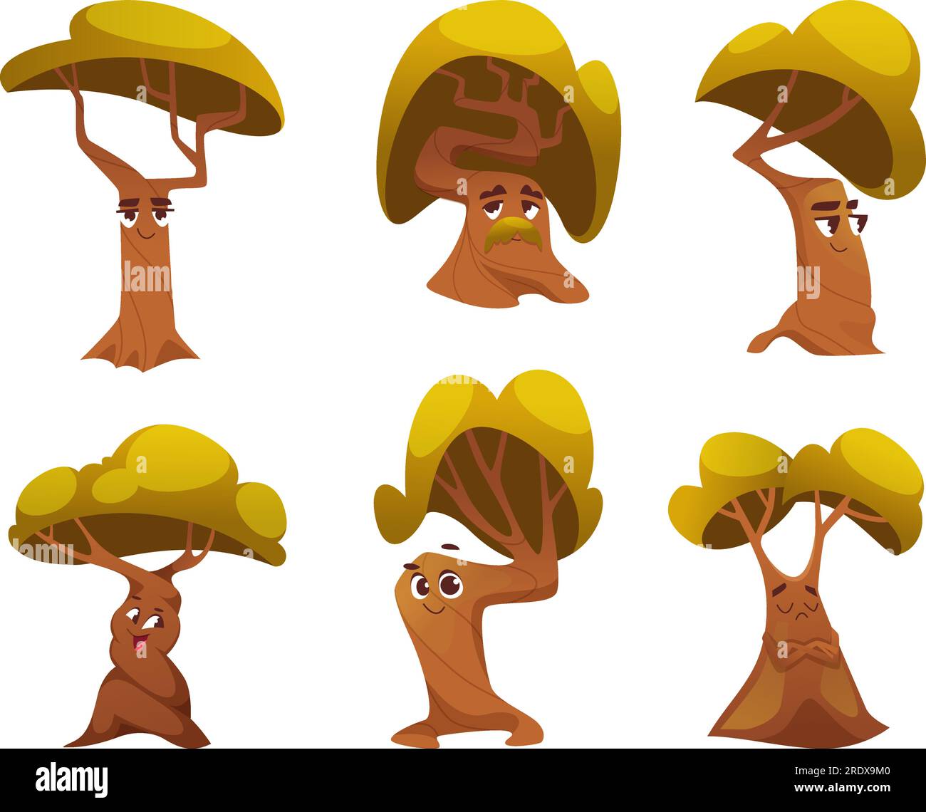 Emotion tree. Cute fairytale old and creepy trees with funny emotion ...