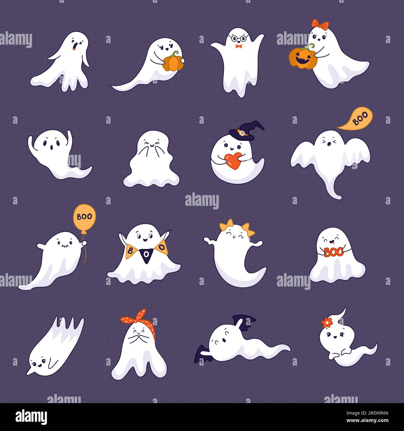 Happy ghosts. Cute little scary creepy ghosts with various emotions ...