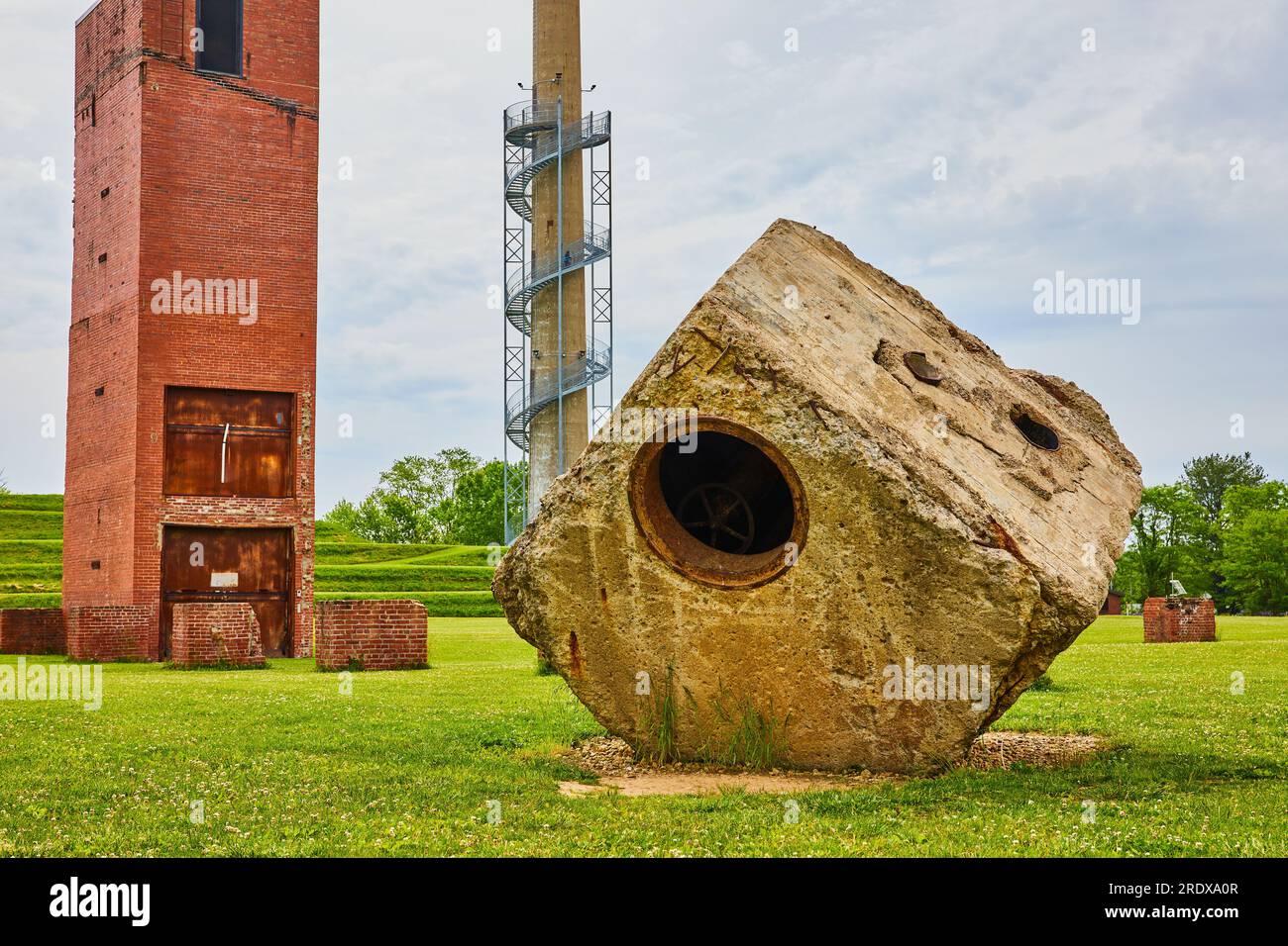 Decaying and destroyed concrete cube with destroyed freight elevator ...