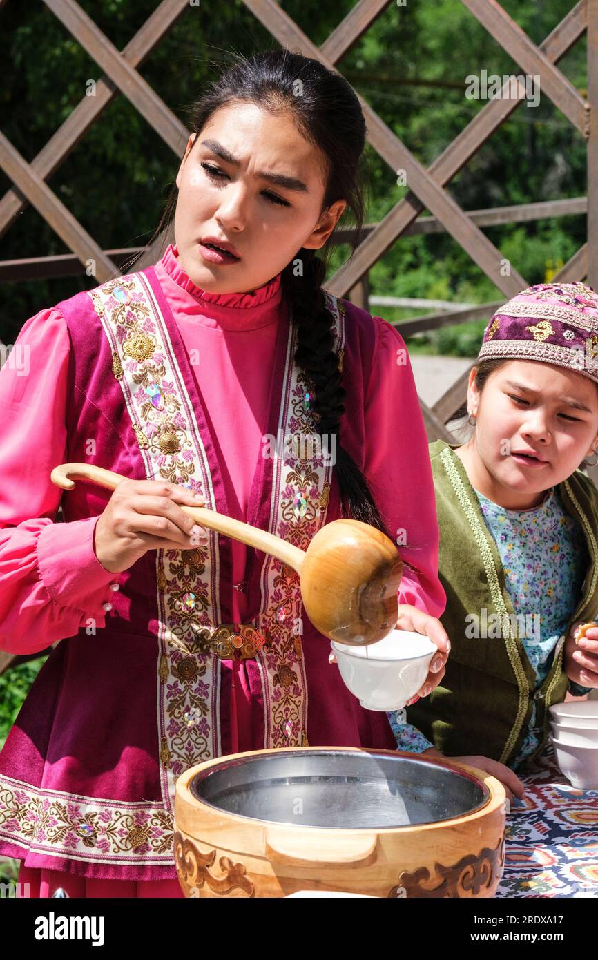 Kazakhstan, Huns Ethno Village. Young Kazakh Woman in Traditional Dress ...